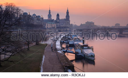 Dresden. Panoramic image of Dresden, Germany during sunset with Elbe ...