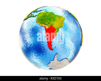 Southern Cone on 3D Earth model with visible country borders. 3D ...