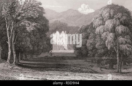 Comrie Castle, Perthshire, Scotland, vintage engraving from 1850 Stock ...