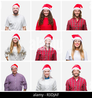 Collage of group of people wearing chrismast hat over isolated ...