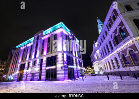 Winter cityscape of Riga. Modern architecture. Exterior of residential ...