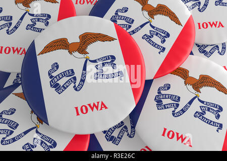 US State Buttons: Pile of Iowa Seal Badges, 3d illustration Stock Photo ...
