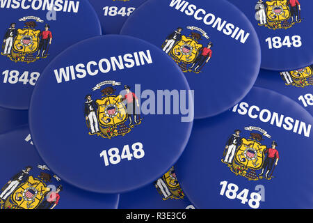 US State Buttons: Pile of Wisconsin Seal Badges, 3d illustration Stock ...
