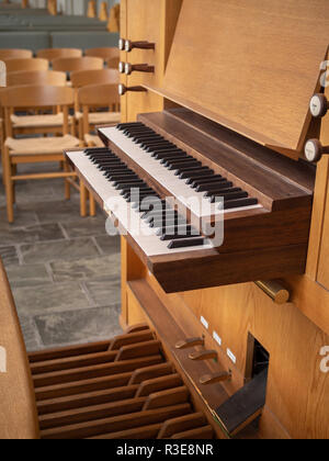 Concert organ. View of the organ's console (the ensemble of keyboards ...