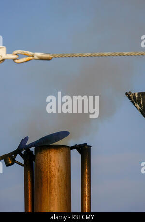 Exhaust emissions, burning marine diesel in a ships engine. Marine ...