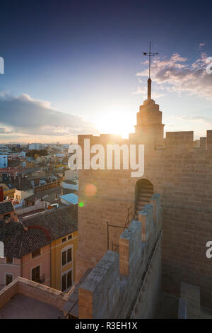 Ancient Torres de Serranos fortification arched windows gallery Stock ...