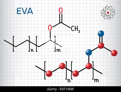 Ethylene-vinyl acetate (EVA) copolymer, chemical structure. Skeletal ...