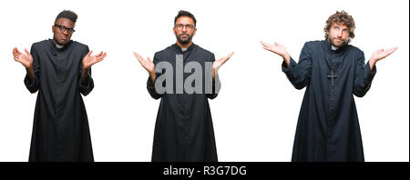 Collage of christian priest men over isolated background doing ok ...