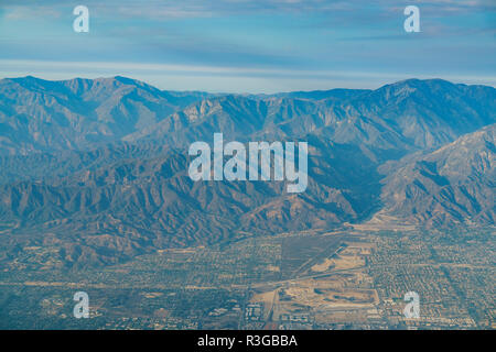 Aerial view of Upland, Rancho Cucamonga, view from window seat in an ...
