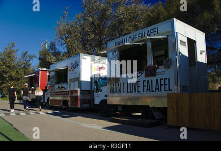 Food trucks at festival, festive, celebration in centre of Torremolinos ...