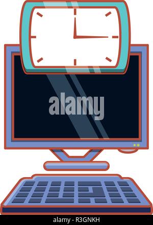 desktop computer device with time clock Stock Vector Art & Illustration ...