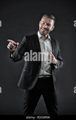 Bearded man classic hairstyle show thumb up hand gesture. Man with ...