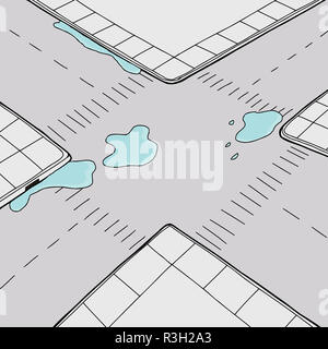 Empty hand drawn street intersection background cartoon Stock Photo - Alamy