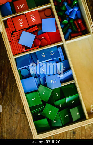 Wooden box with numbers to teach mathematics Stock Photo - Alamy