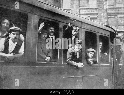 Men on the way by train to the front line, 1914, France Stock Photo - Alamy