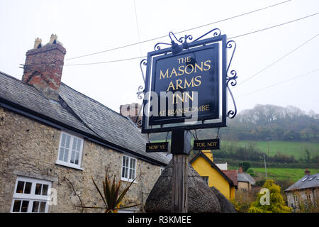 Masons Arms Branscombe Devon winter pub snow cold Stock Photo - Alamy