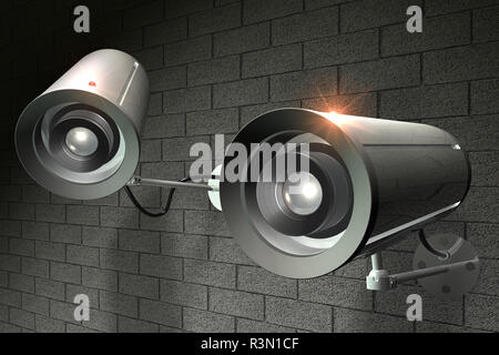 3D render of security cameras on a moody background Stock Photo - Alamy