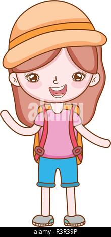 traveler with travel elements girl with hat face in white background ...