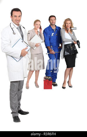 Mechanic, secretary, medic and hairdresser Stock Photo - Alamy