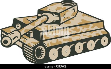 Illustration of a world war two german panzer battle tank done in retro ...