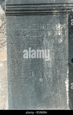 A Greek inscription at the ancient site of Olympia in Greece. The ...
