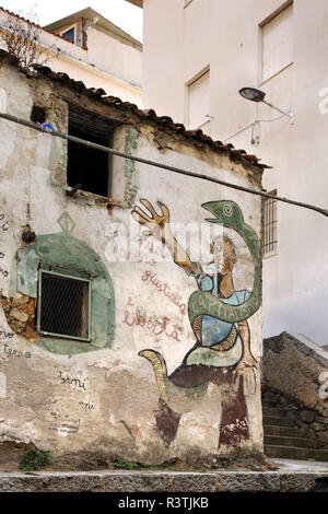 mural in the town of Orgosolo, Sardinia region, Italy. Orgosolo is ...