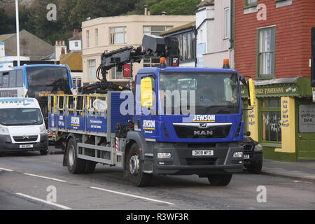 A Jewson lorry delivering building materials in Low Row in Swaledale ...