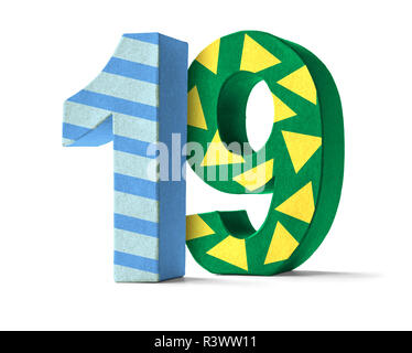 Number 19 Happy Birthday colorful paper cut out design Stock Photo - Alamy