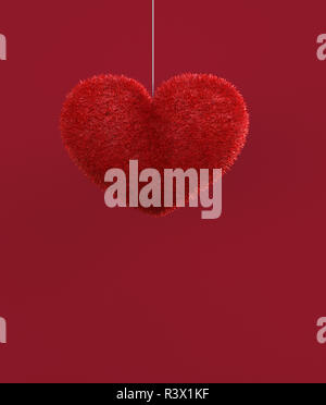 Red furry 3d heart on a black and white background. Symbol of love and ...