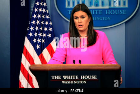 White House Press Secretary Sarah Huckabee Sanders arrives to speaks to ...
