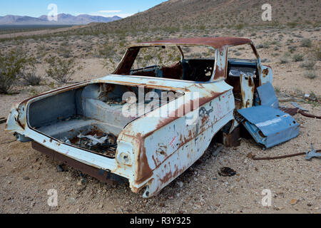 Vintage Rusted Automobile Shell Abandoned In Ghost Town Desert Stock ...