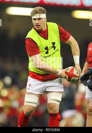 Aaron Wainwright of Wales warms up, ahead of the Quilter Nations Series ...