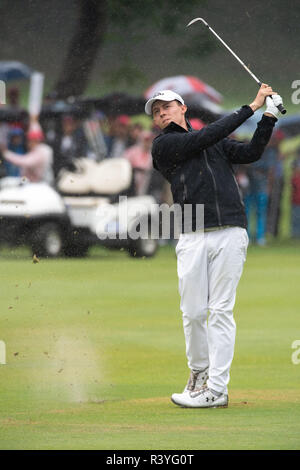 Aaron Rai of England hits off the first tee during the first round of ...