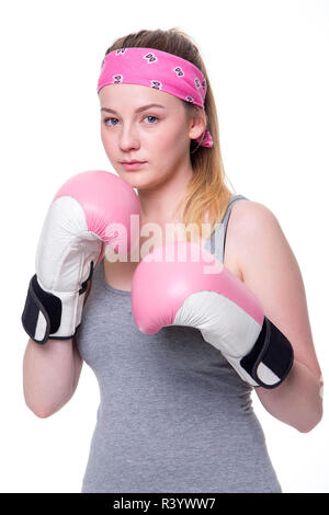 Studio portrait of female boxer with pink boxing gloves Stock Photo - Alamy
