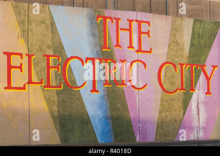 USA, Pennsylvania, Scranton, Scranton Electric City Building, sign ...