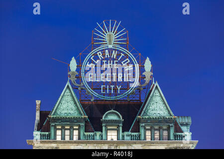 USA, Pennsylvania, Scranton, Scranton Electric City Building, sign ...