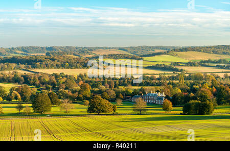 An Autumnal view of Godmersham Park in the Kent Downs, a Grade I listed ...