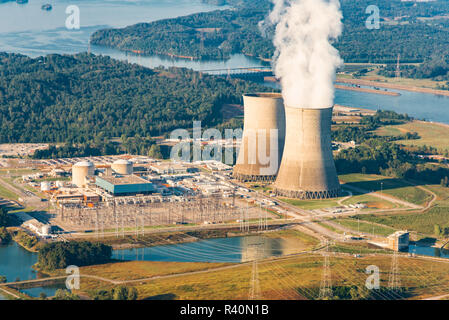 USA, Tennessee. Watts Bar Nuclear Plant and dam on Tennessee River TVA ...