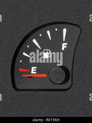 Fuel gauge shows empty tank. Ckose up view of fuel indicator Stock ...
