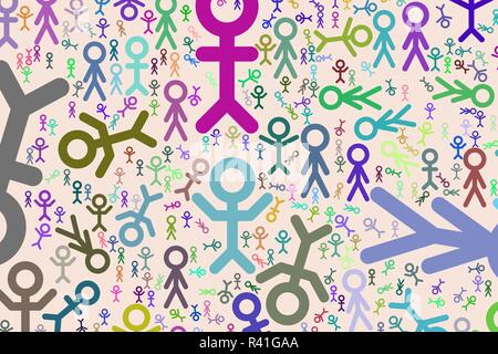 Abstract sign of people or human generative art background. Cartoon ...