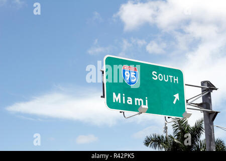 Interstate 95 south to Miami highway sign with sunrise sky Stock Photo ...