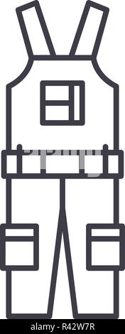 Work overall line icon concept. Work overall flat vector symbol, sign ...