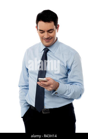 happy man busy sending messages emails on smart phone email icons ...