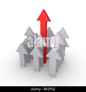 Many grey arrows pointing one direction, one blue arrow points ...