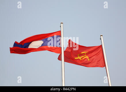 Two Laos flags Stock Photo - Alamy
