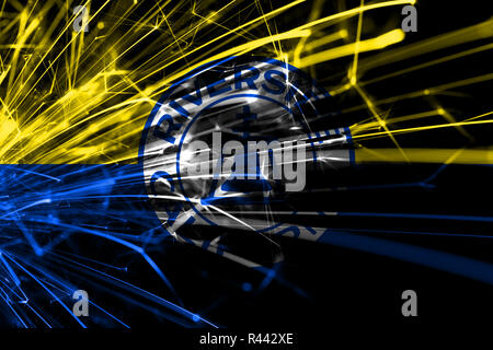 Abstract Riverside, California sparkling flag. American Christmas ball ...