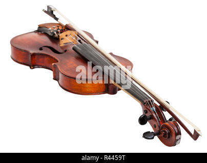 traditional wooden fiddle with french bow isolated on white background ...