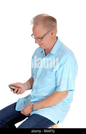 Portrait of elderly businessman with smartphone isolated Stock Photo ...