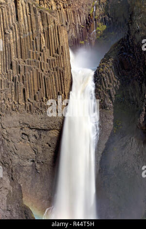 Litlanesfoss waterfall, hexagonal basalt columns, Iceland Stock Photo ...