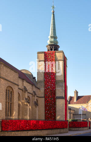 Facade of St George's Memorial Church, Ypres, adorned with poppies to ...
